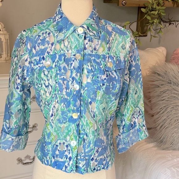 Ruby Rd. | Tops | Ruby Rd Blue Floral Button Down Front Blouse Womens ...